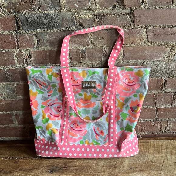 Matilda Jane | Bags | Matilda Jane Canvas Beach Bag Tote Pink Blue ...